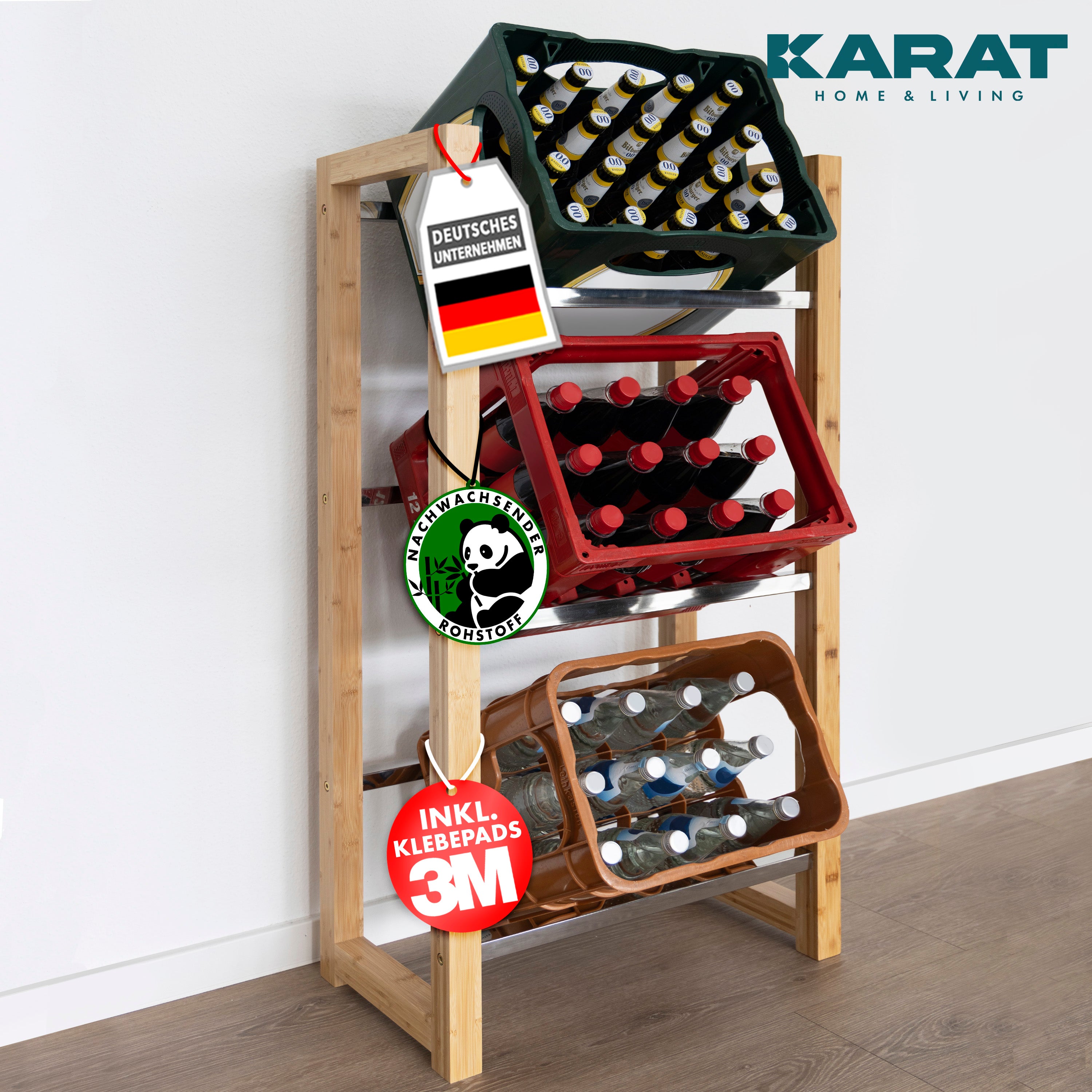 Bamboe flessenrek | Flash | Robuust opbergrek voor op kantoor, in de k